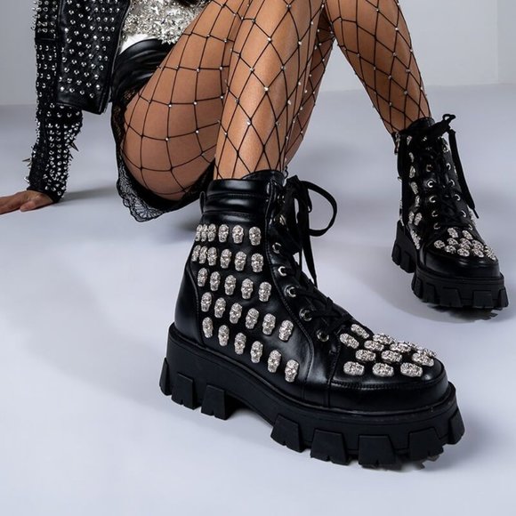 Azalea Wang | Shoes | Azalea Wang Skull Diamond Flatform Bootie In ...